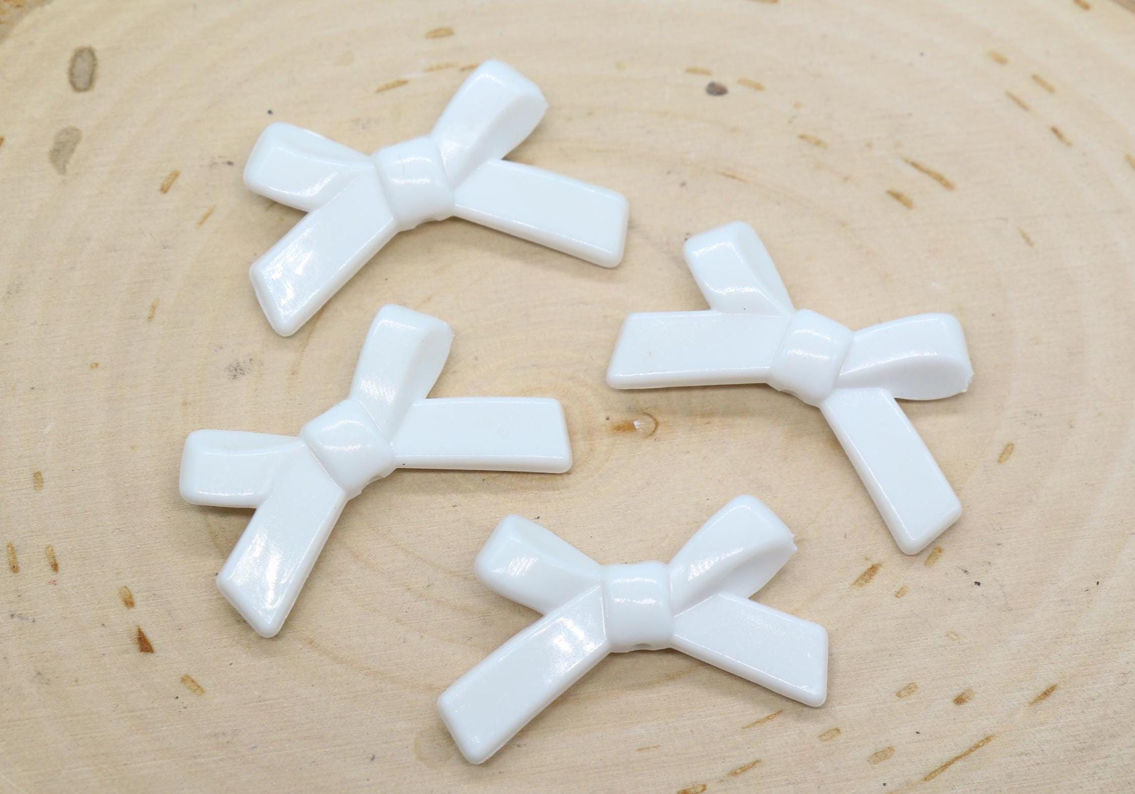 White Ribbon Bow Beads 34mm Large Acrylic | Jewelry Making Beads