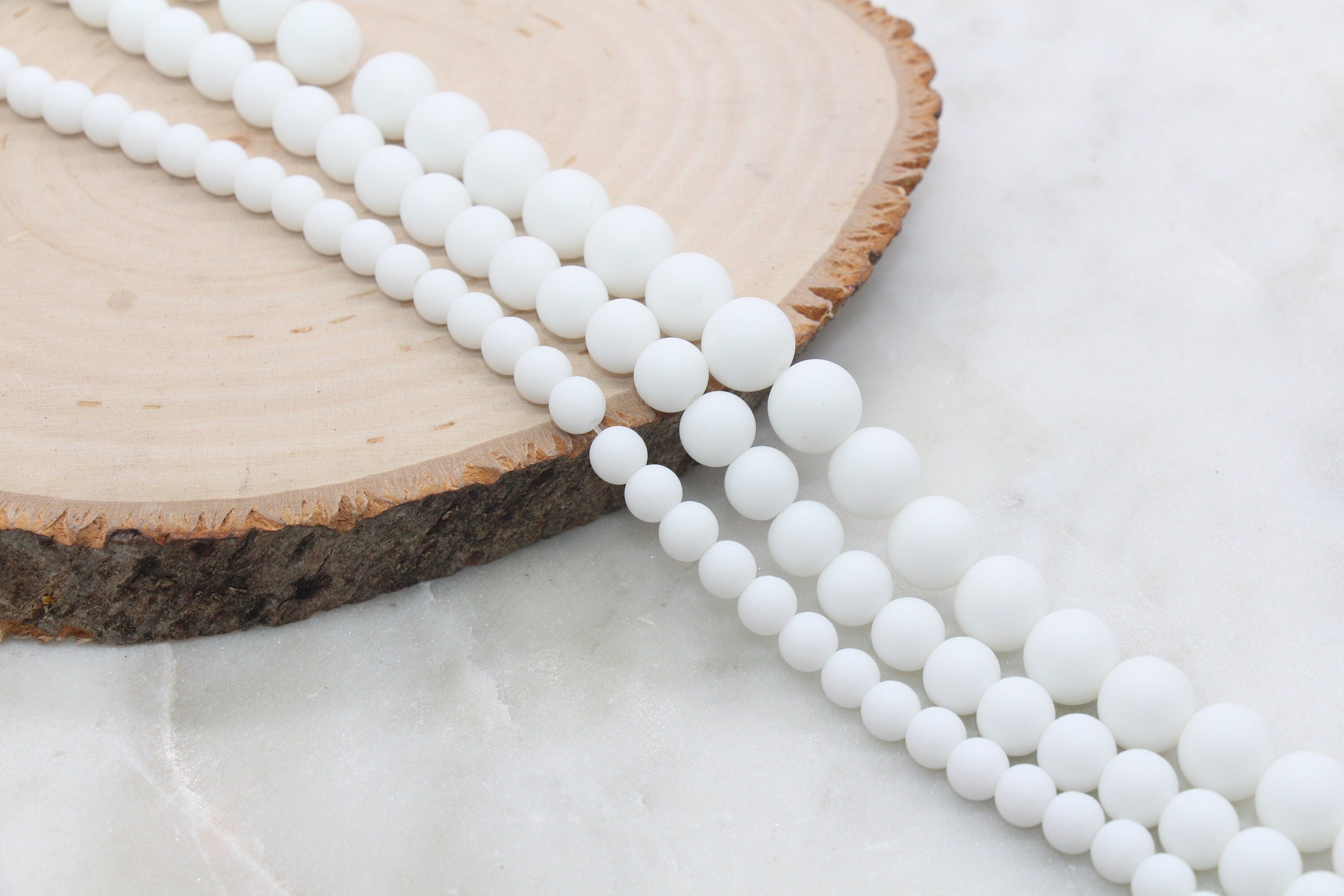 Matte Porcelain Round Beads, Frosted White Round Porcelain Beads, #251